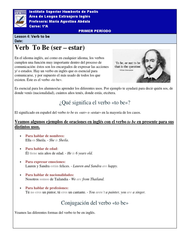 Verb To Be (Ser - Estar) | PDF | Asunto (gramática) | Verbo