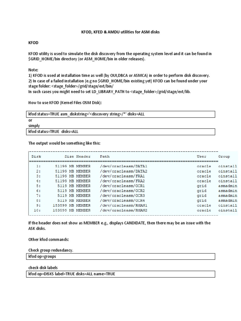 KFOD and KFED Utilities For ASM Disks | PDF | Hard Disk Drive | Computer File