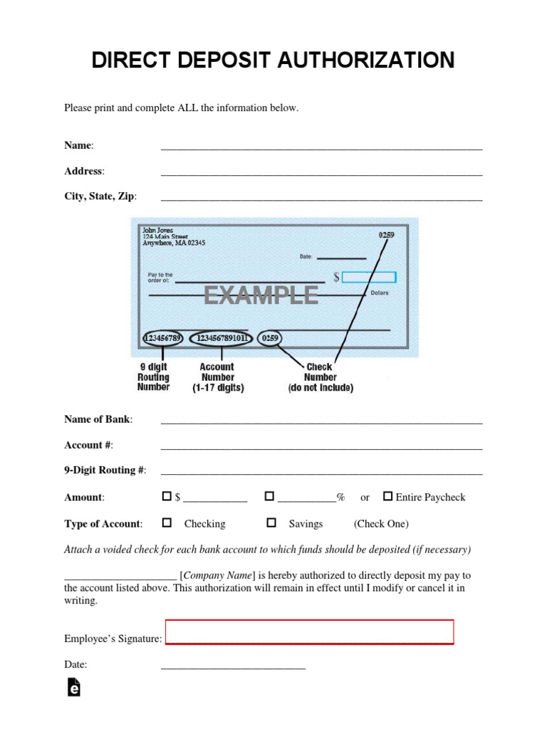 Generic Direct Deposit Authorization Form | PDF