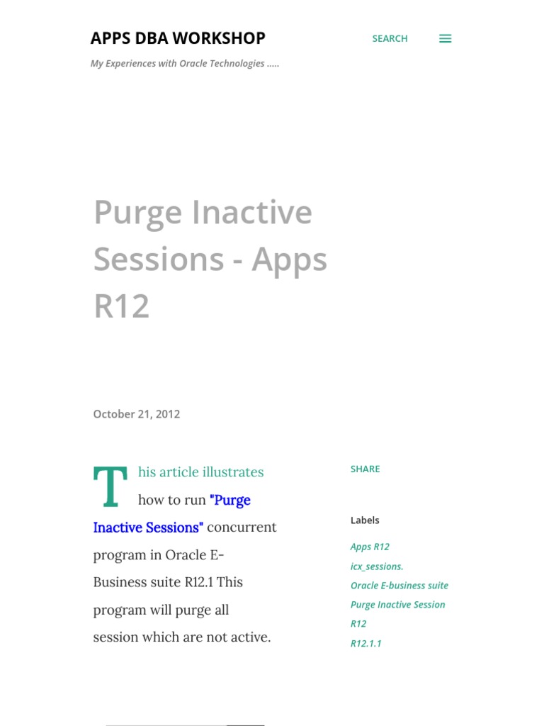Purge Inactive Sessions - Apps R12 | PDF