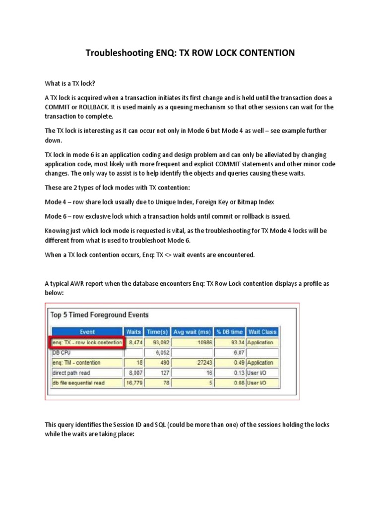 Troubleshooting ENQ TX Row Locks | PDF | Database Index | Database Transaction