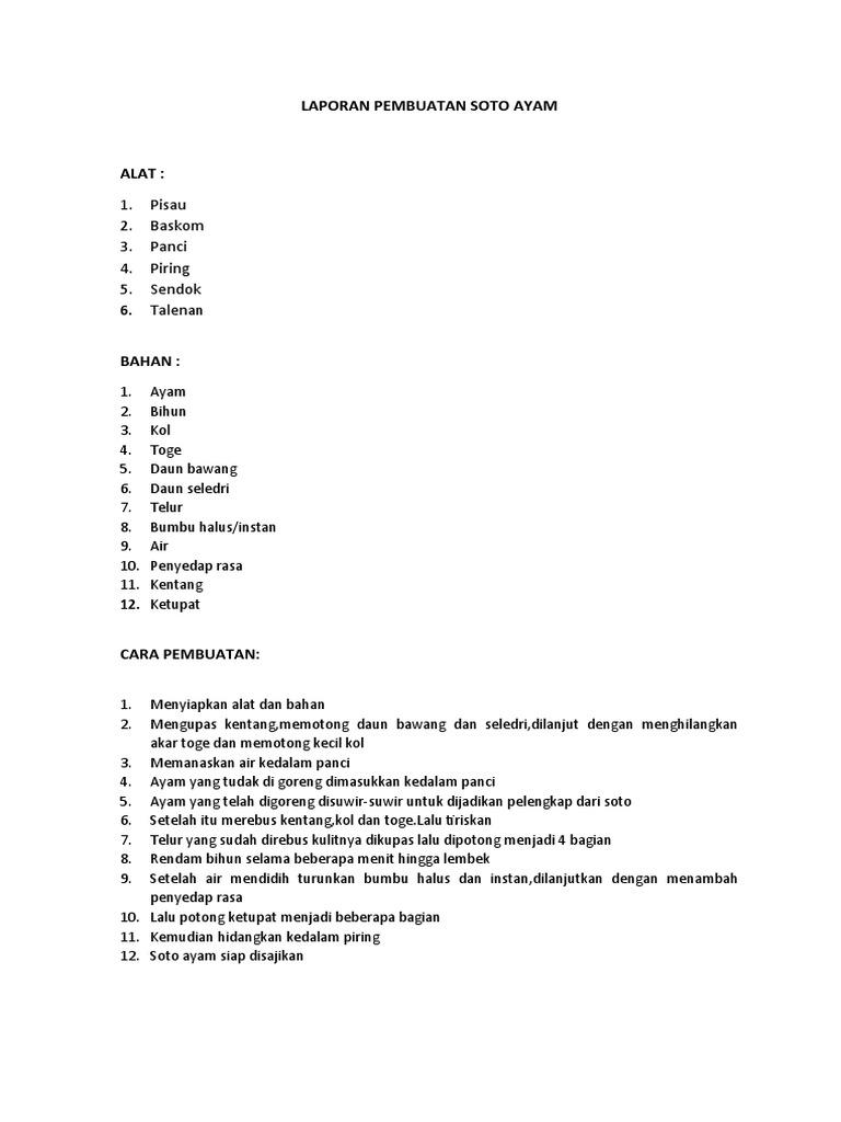 Resep Soto Ayam | PDF