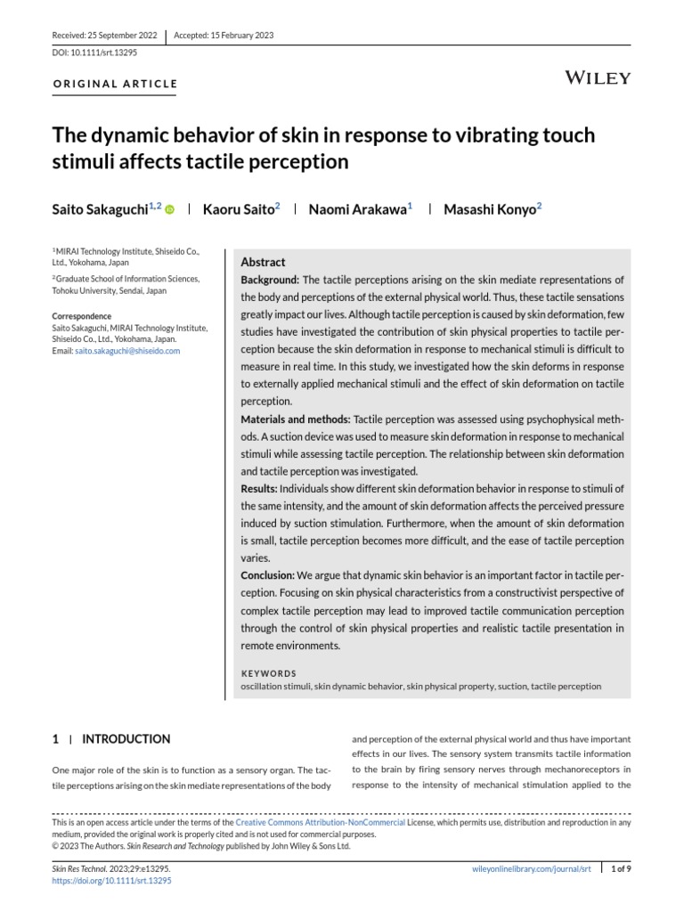 2023 - The Dynamic Behavior of Skin in Response To Vibrating Touch ... 2023 - The Dynamic Behavior of Skin in Response To Vibrating Touch ...