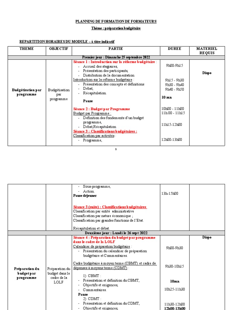 Formation sur la Budgétisation par Programme | PDF | Budget