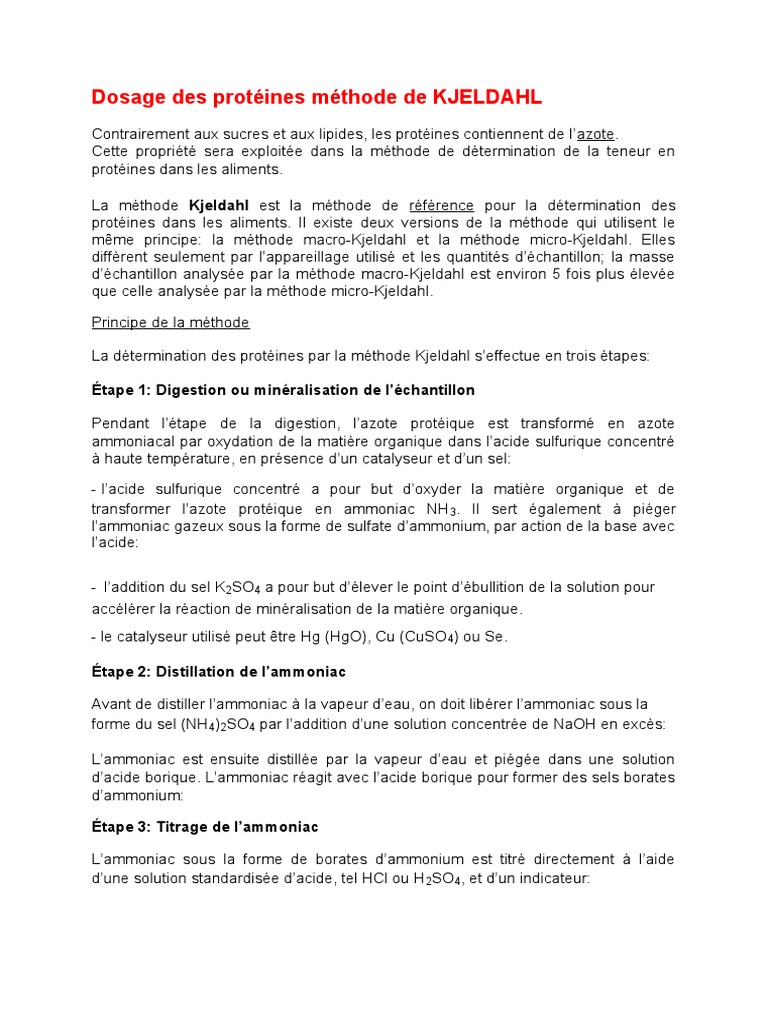 Dosage des Protéines par Méthode Kjeldahl | PDF | Chimie | Sciences ...