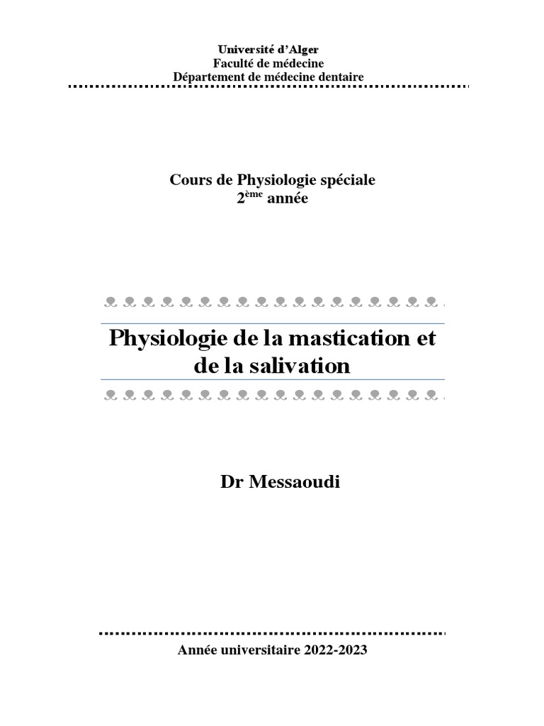Physiologie de la mastication et salivation | PDF | Salive | Organe