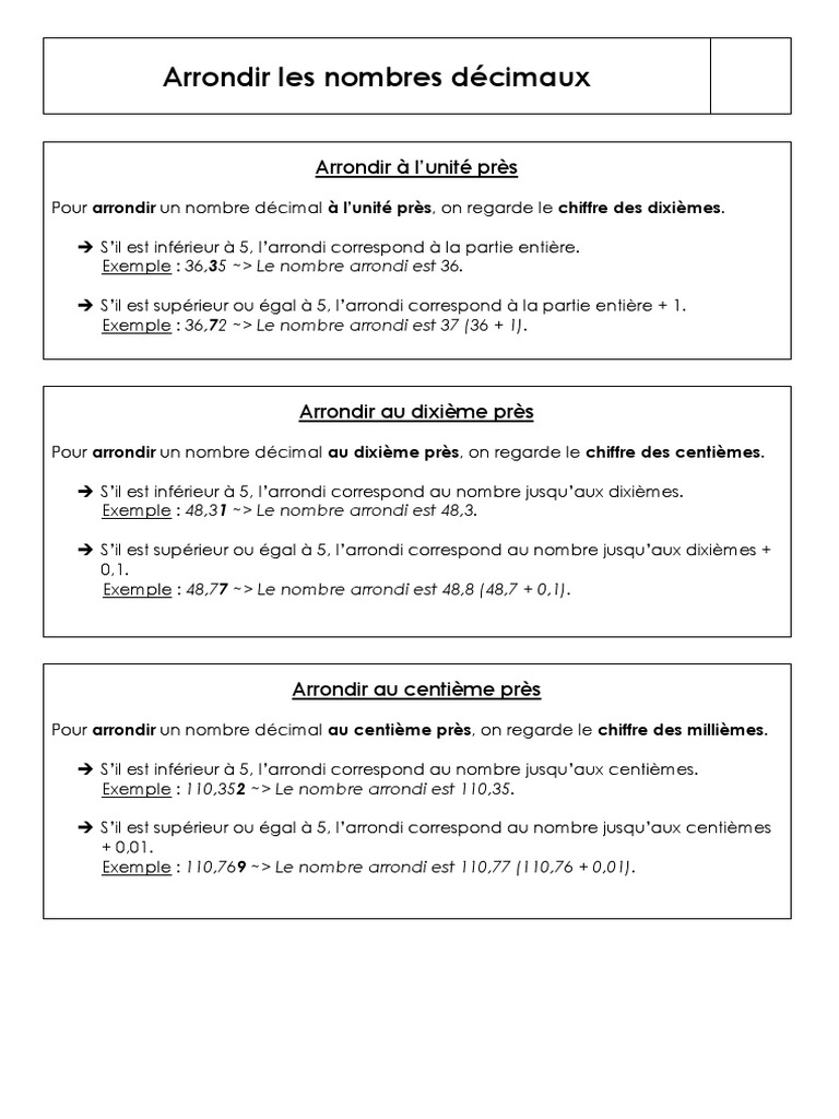 Arrondir les Nombres Décimaux | PDF