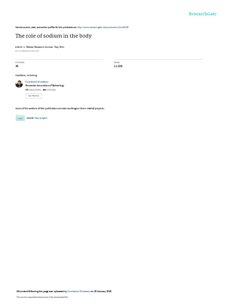 The Role of Sodium in The Body | Download Free PDF | Sodium | Ion