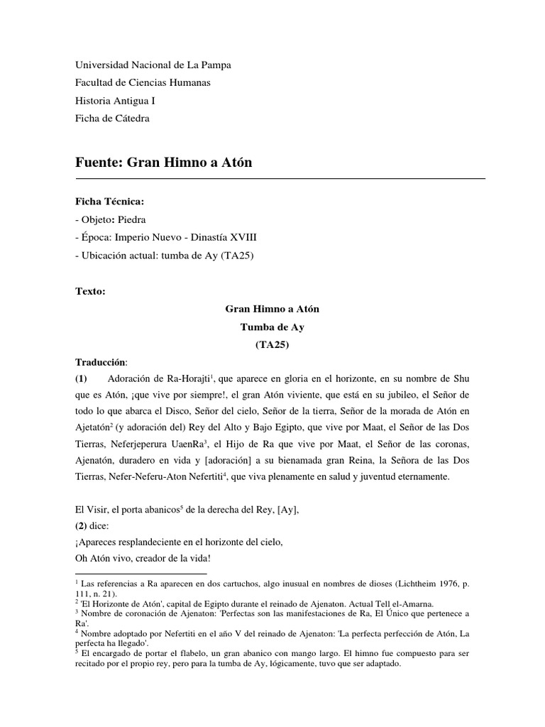 Fuente Gran Himno A Aton | PDF | Akhenaton | Religión Egipcia Antigua