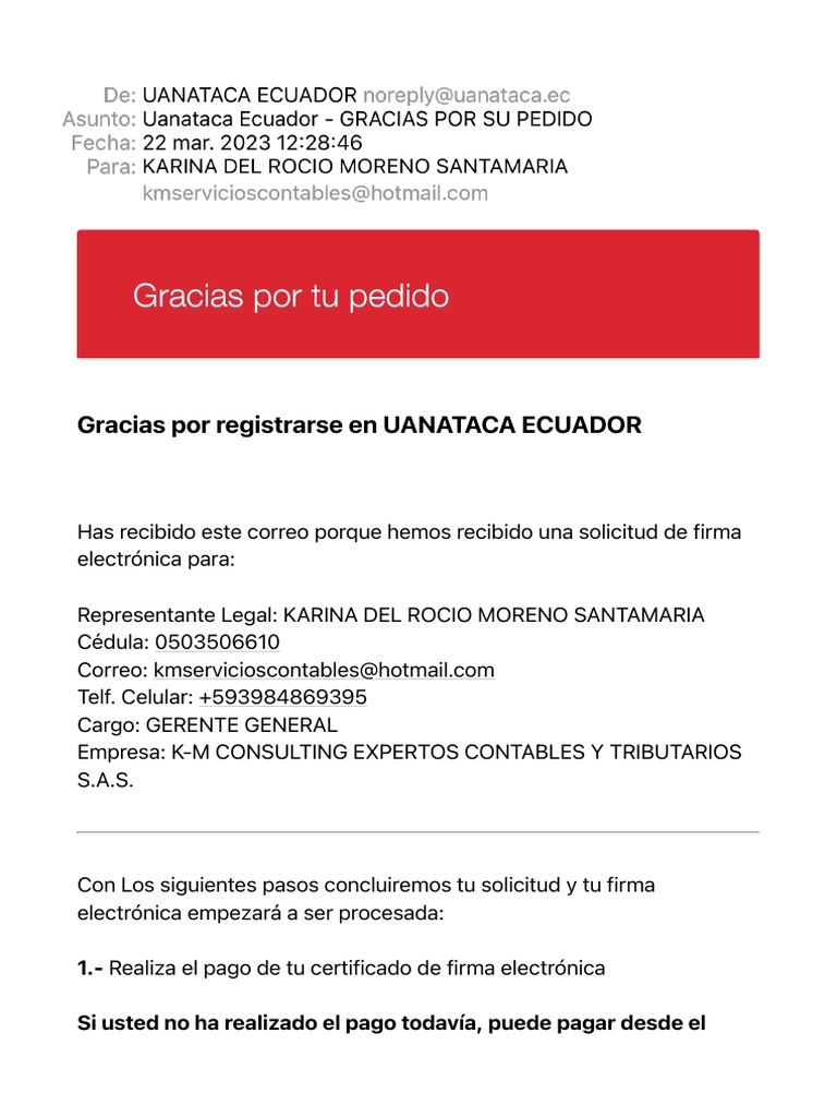 Uanataca Ecuador - GRACIAS POR SU PEDIDO | PDF