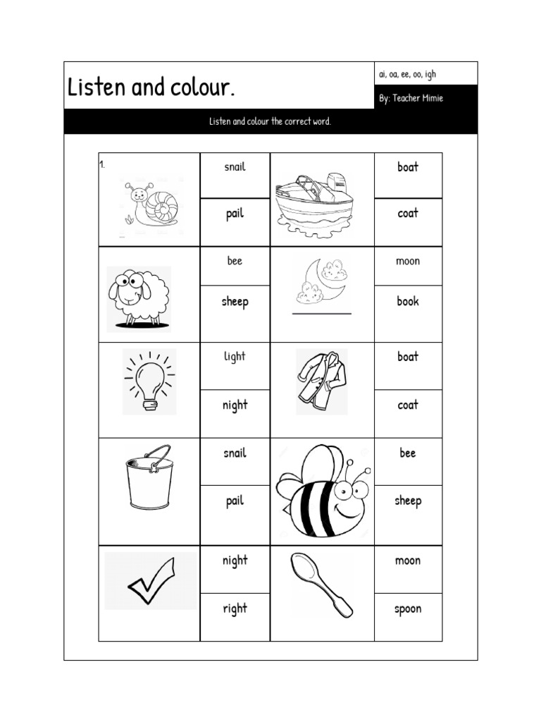 OO and EE Listening Worksheet | PDF