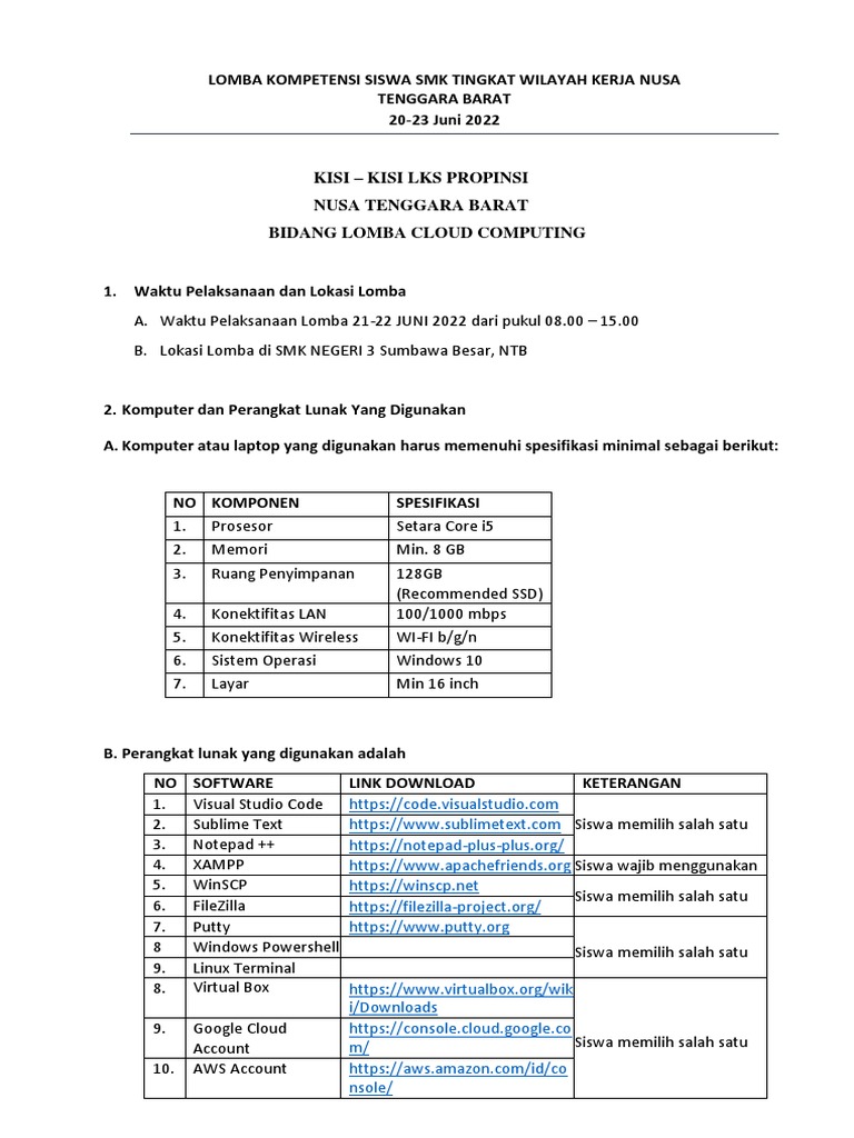 Kisi-Kisi Soal LKS Cloud Computing | PDF | Bisnis