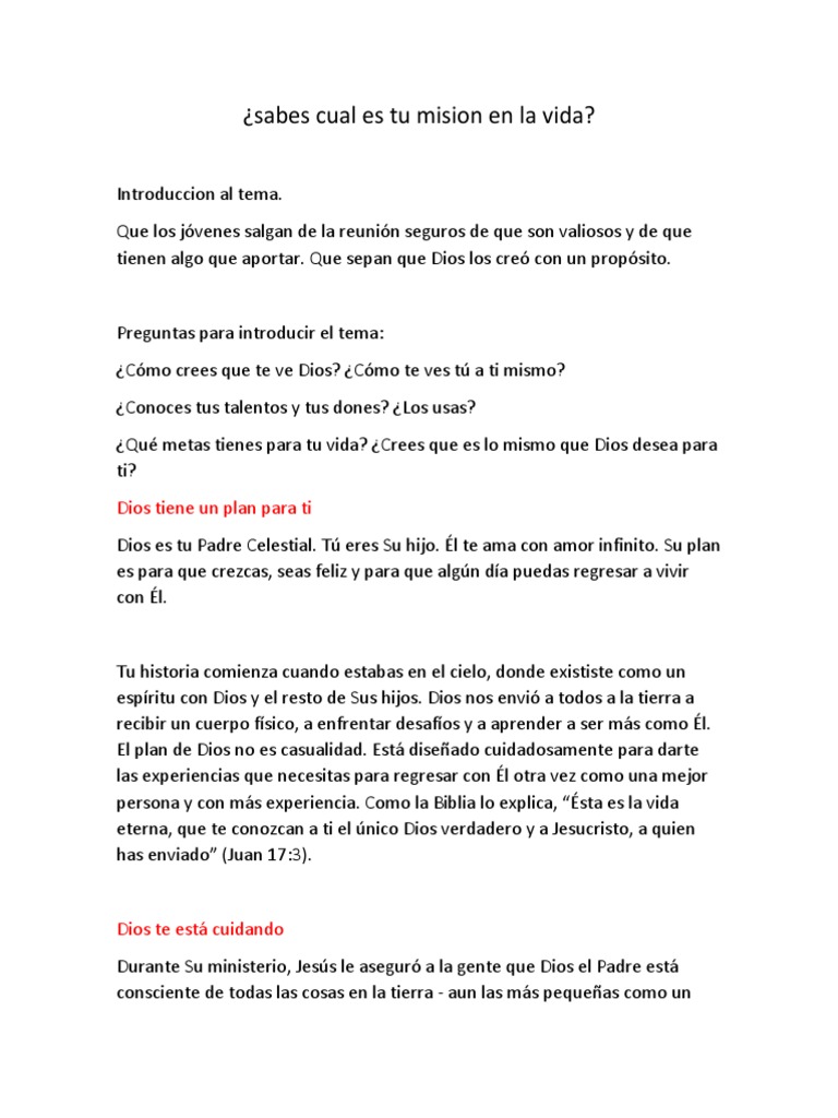 Sabes Cual Es Tu Mision en La Vida | PDF | Amor | Dios