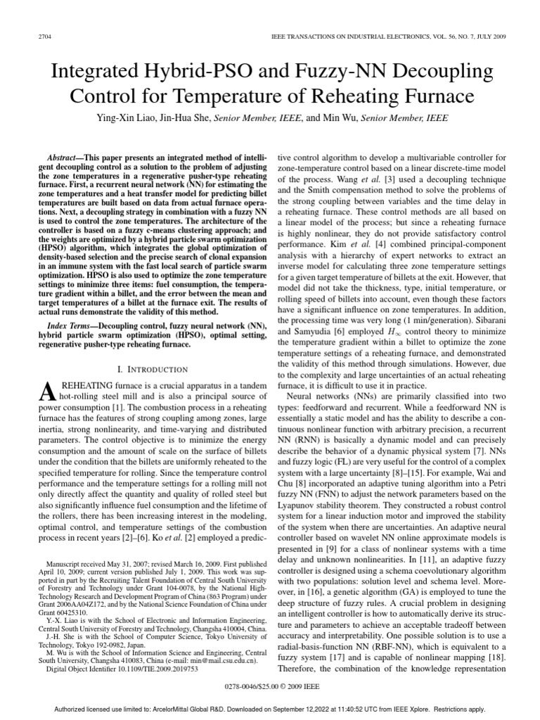 Integrated Hybrid-PSO and Fuzzy-NN Decoupling Control For Temperature of Reheating Furnace | PDF ...