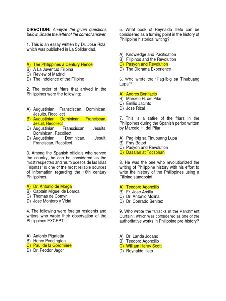 Philippine History Quiz Questions | PDF | Philippines
