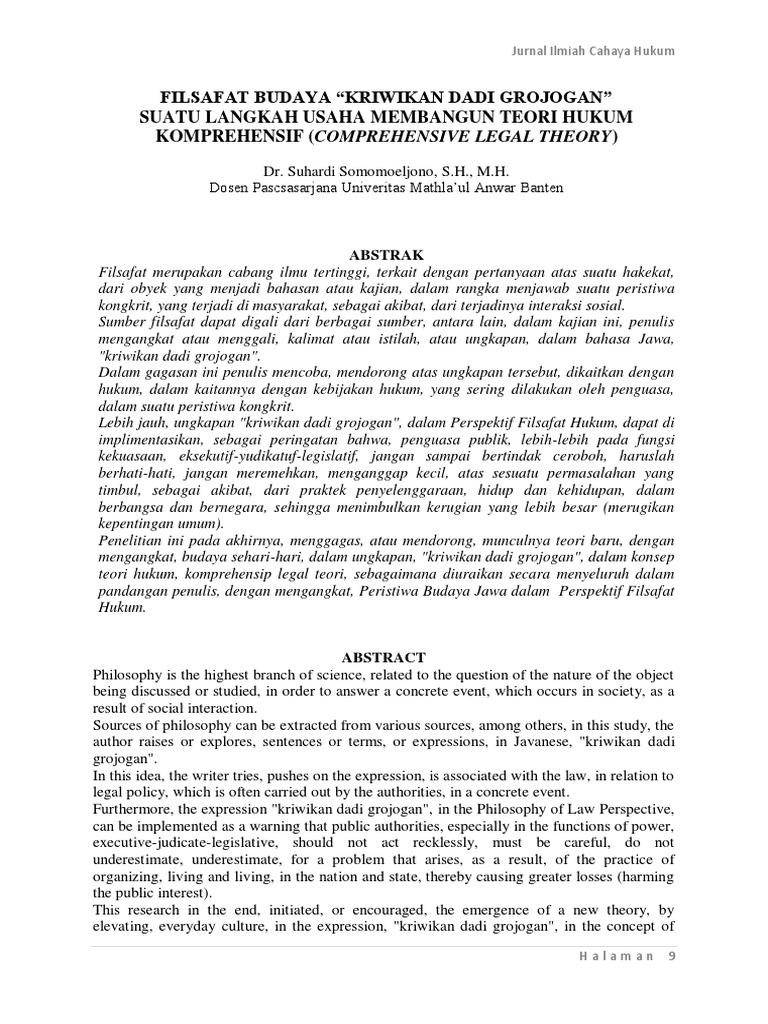 Filsafat Budaya Kriwikan Dadi Grojogan Suatu Langk | PDF