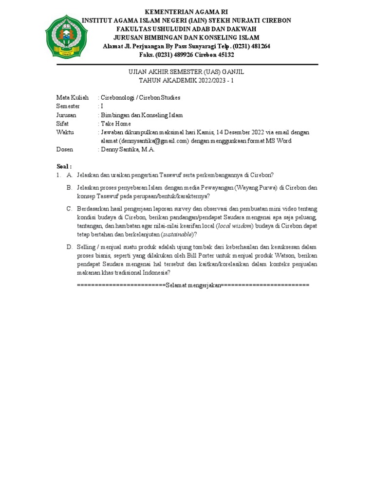 Soal UAS MK Cirebonologi | PDF