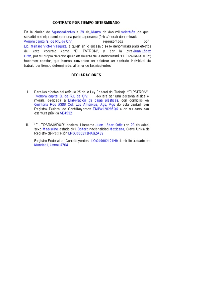 Contrato Por Tiempo Determinado | PDF | Salario