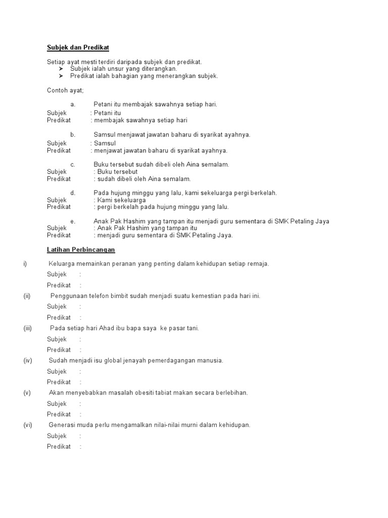 Subjek Dan Predikat | PDF