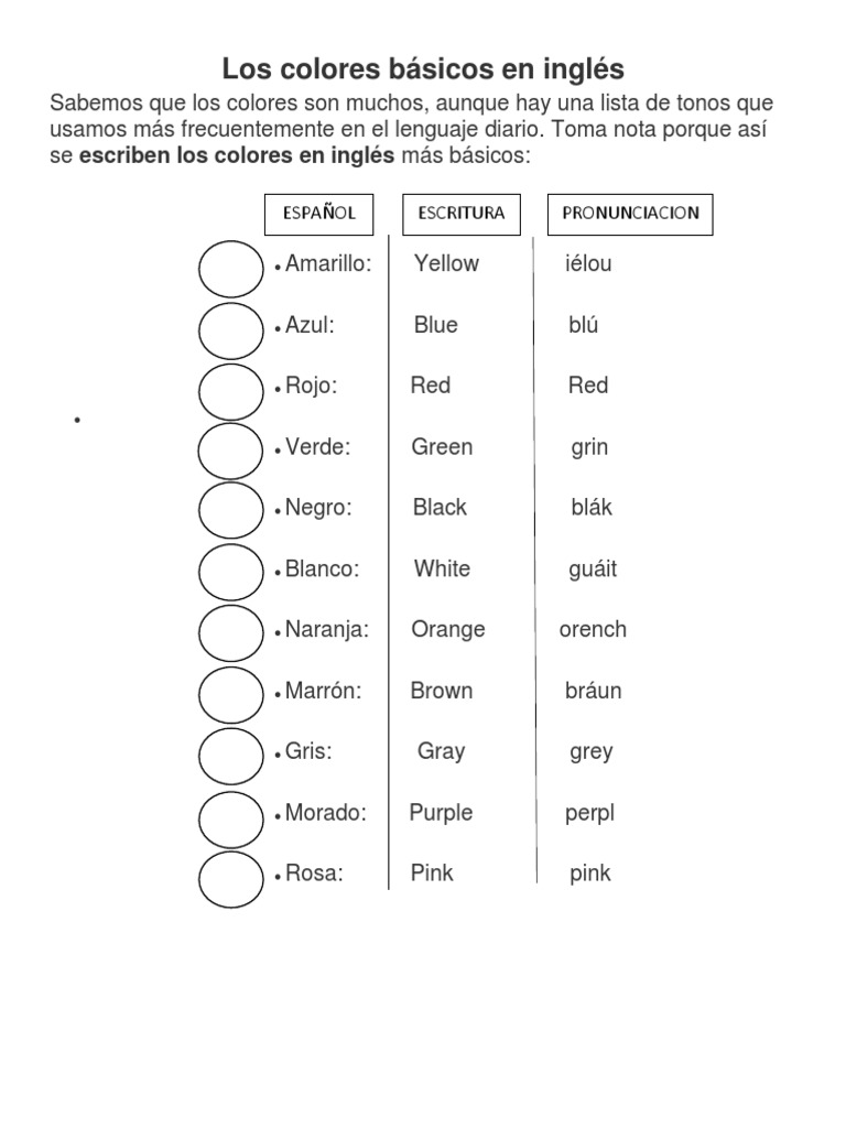 Los Colores Básicos en Inglés | PDF