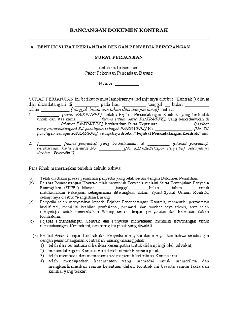 Rancangan Dokumen Kontrak | PDF