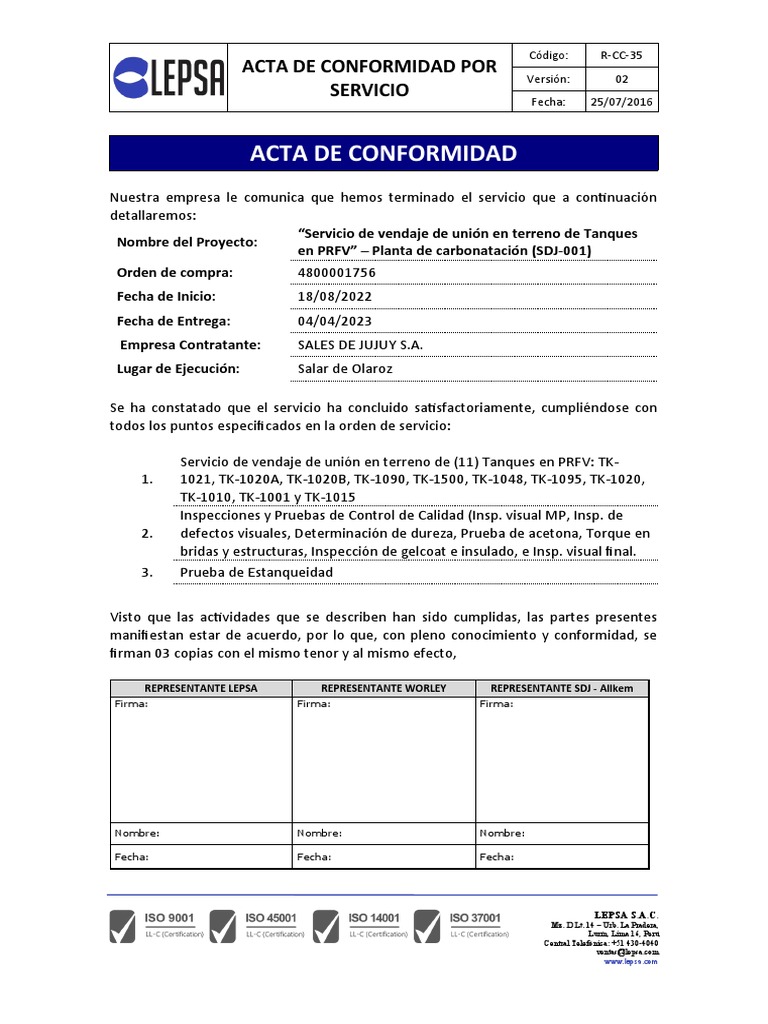 Acta de Conformidad | PDF