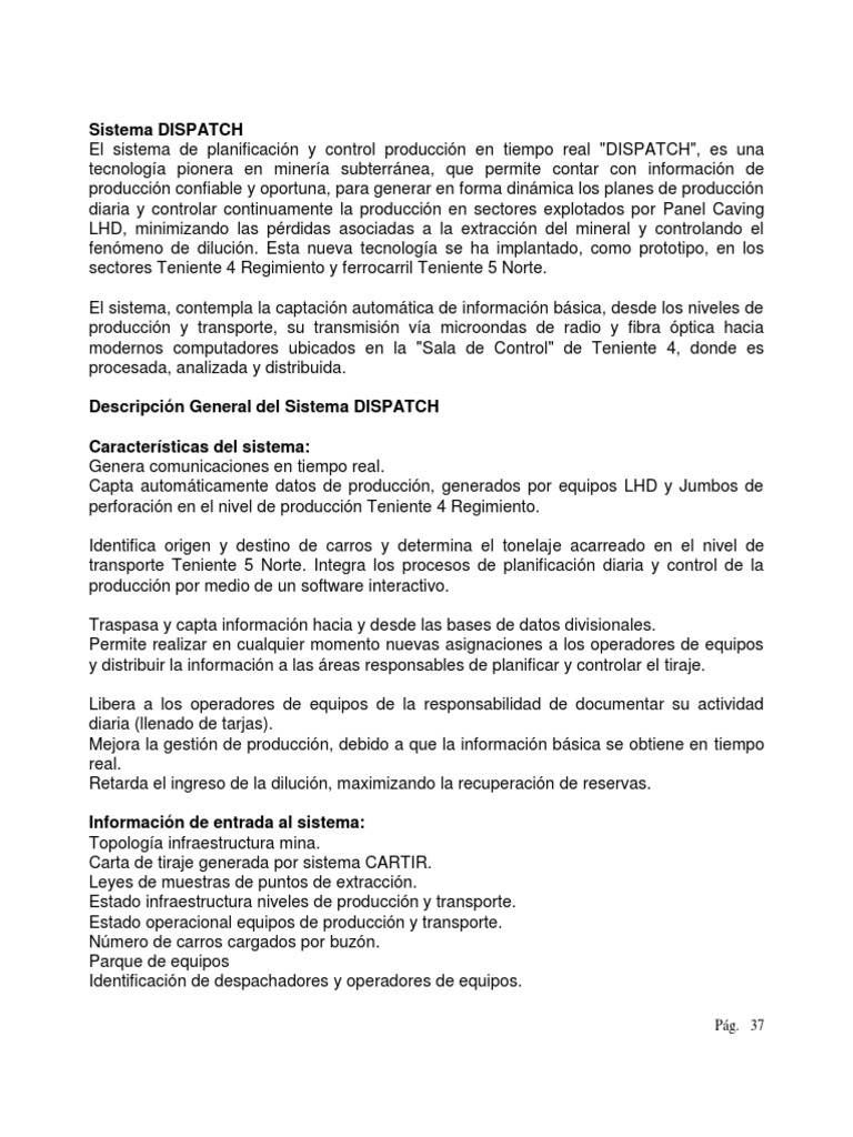 Dispatch | PDF | Minería | Transporte