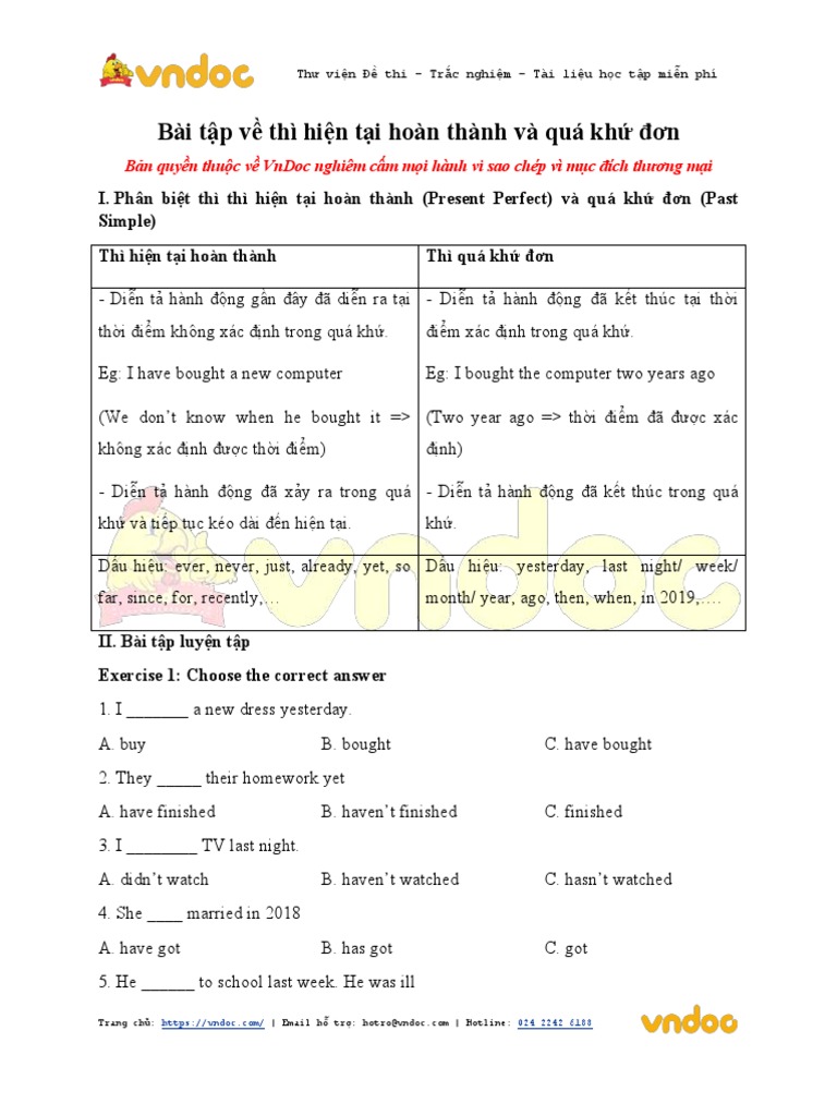 Bai Tap Ve Thi Hien Tai Hoan Thanh Va Qua Khu Don | PDF