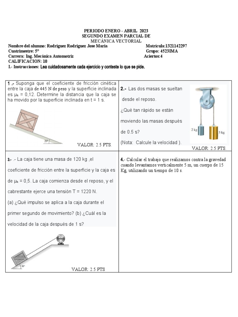 Resultados del Segundo Examen Parcial de Mecánica Vectorial | PDF