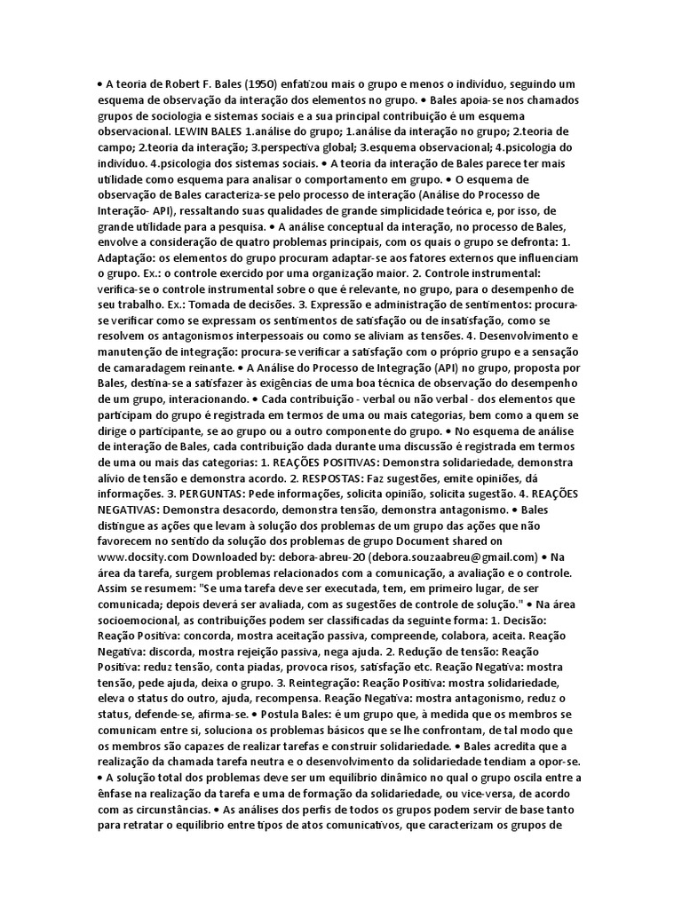 Robert Bales' Interaction Process Analysis Theory and Model: A Framework for Analyzing Group ...