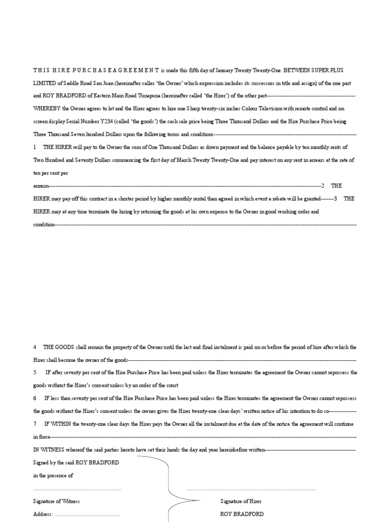 Hire Purchase Agreement | PDF | Economies | Business