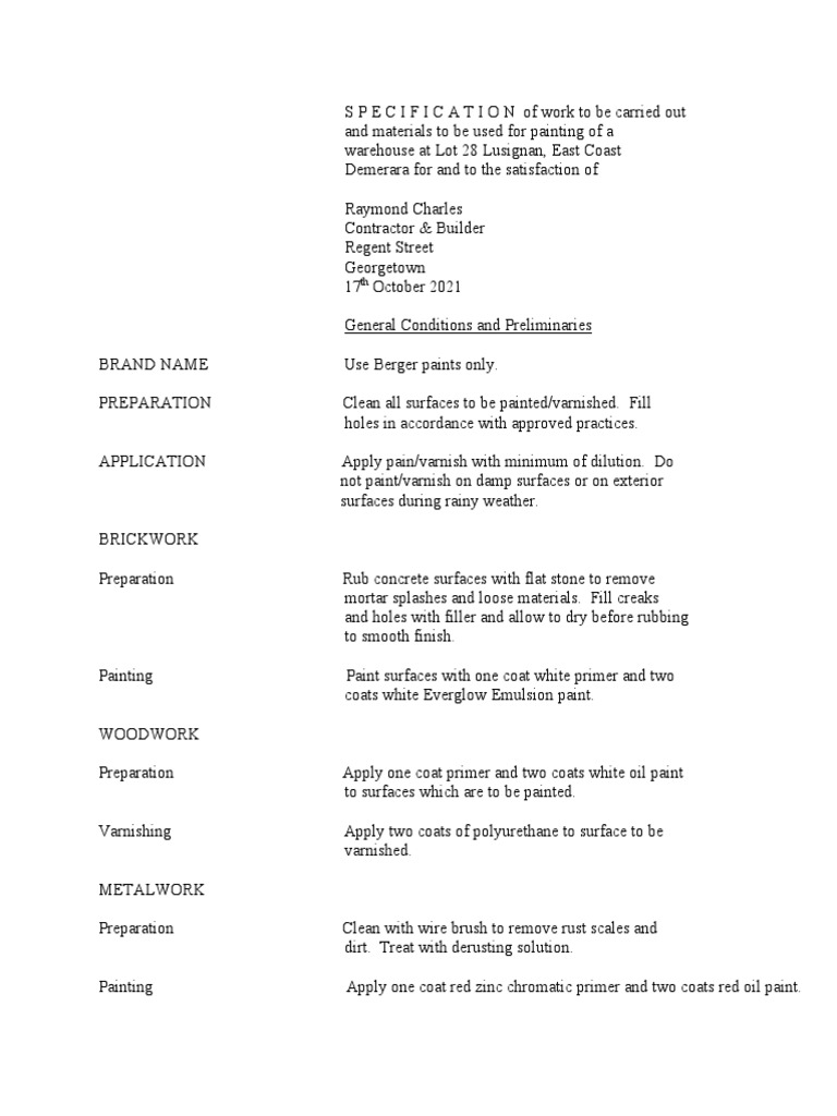 Specification In Semi Block Style PDF