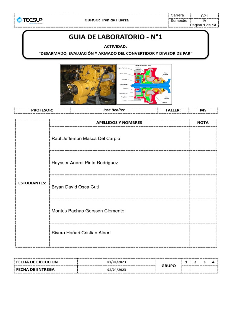 Guía De Taller 1 Convertidor De Par Pdf Ingeniería Mecánica