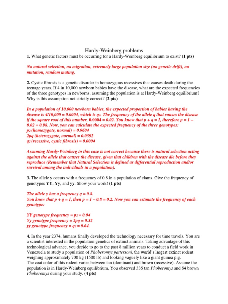 AP BIO Hardy Weinberg Questions-Key | PDF | Zygosity | Allele
