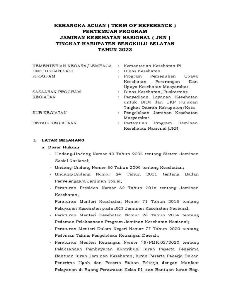 Tor Pertemuan JKN 2023 | PDF