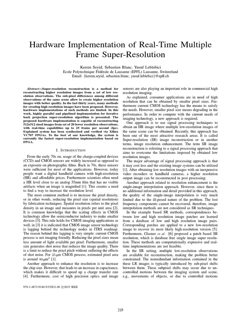 Hardware Implementation of Real-Time Multiple Frame Super-Resolution | Download Free PDF | Image ...