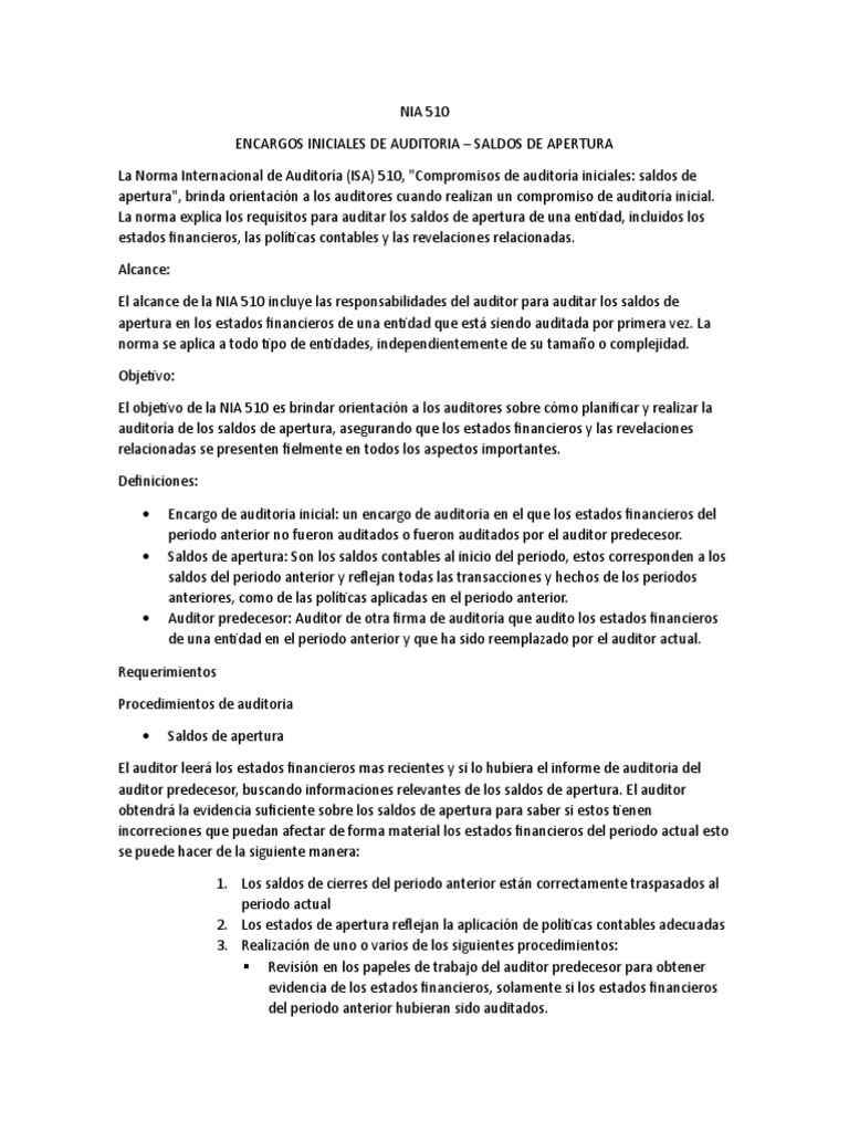 Nia 510 | PDF | Auditoría | Contralor