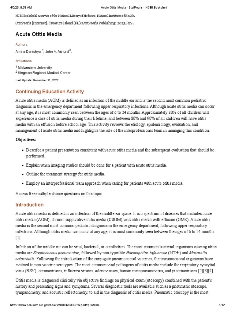Acute Otitis Media - StatPearls (Internet) - Treasure Island (FL ...
