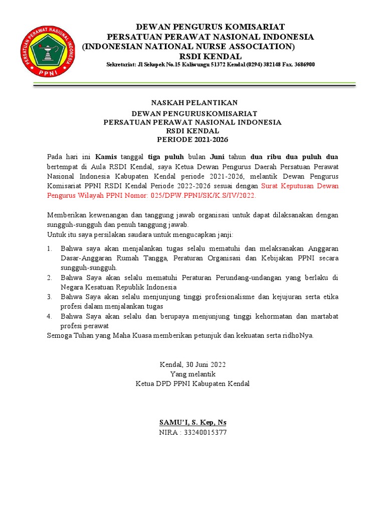 NASKAH PELANTIKAN DAN BERITA ACARA DEWAN PENGURUS DAERAH | PDF