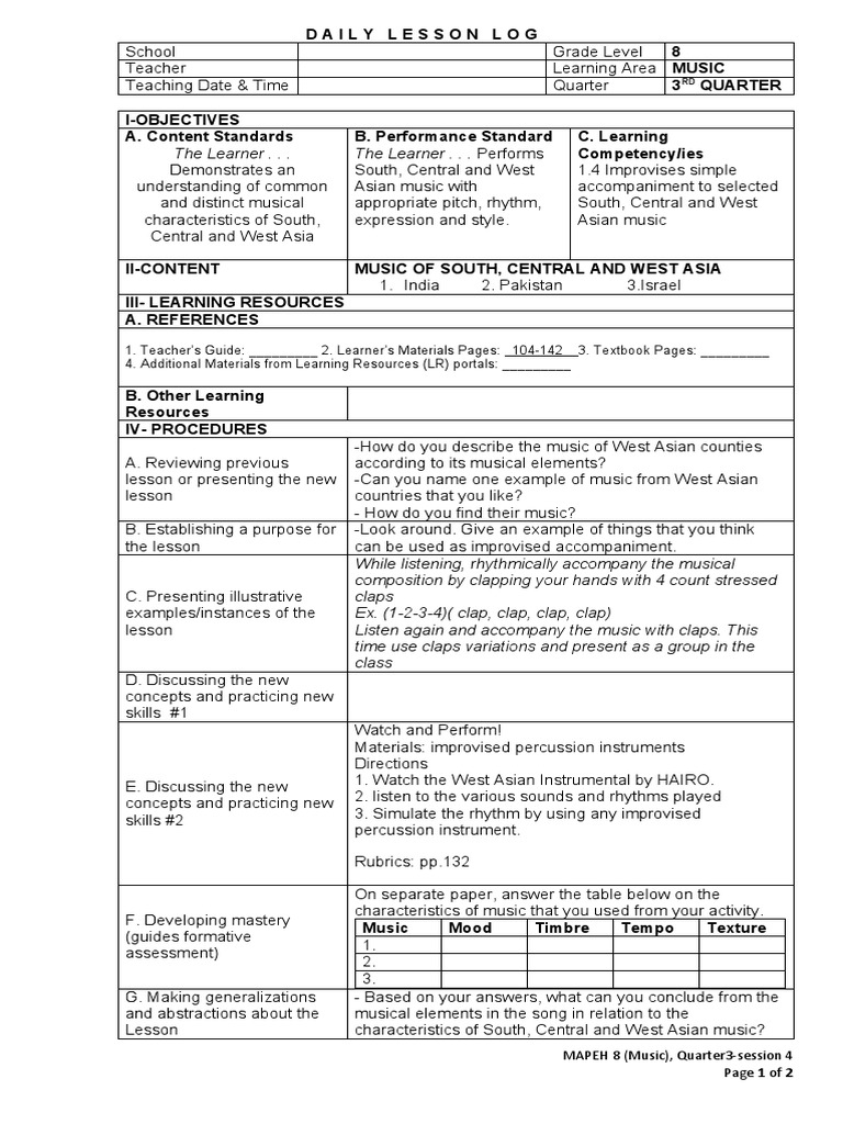 Music 4 | PDF | Learning | Rubric (Academic)