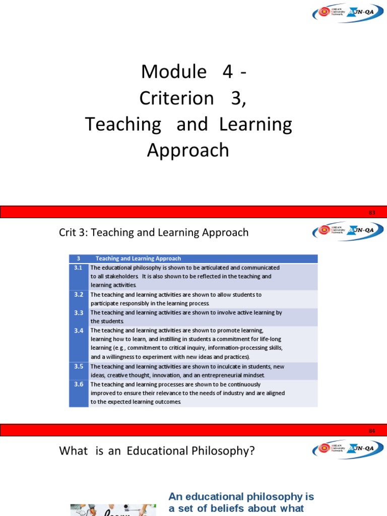 Module 4 - Criterion 3, Teaching and Learning Approach | PDF | Learning | Philosophy Of Education