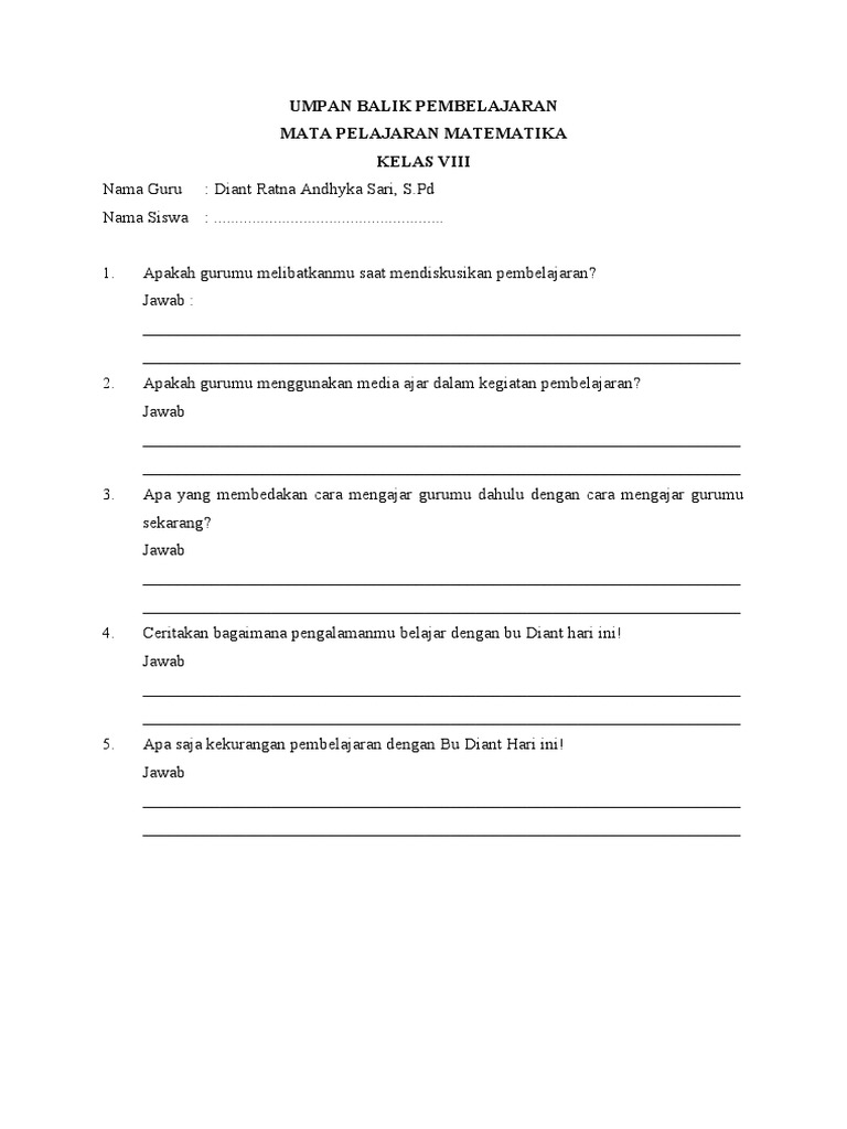 Umpan Balik Pembelajaran | PDF