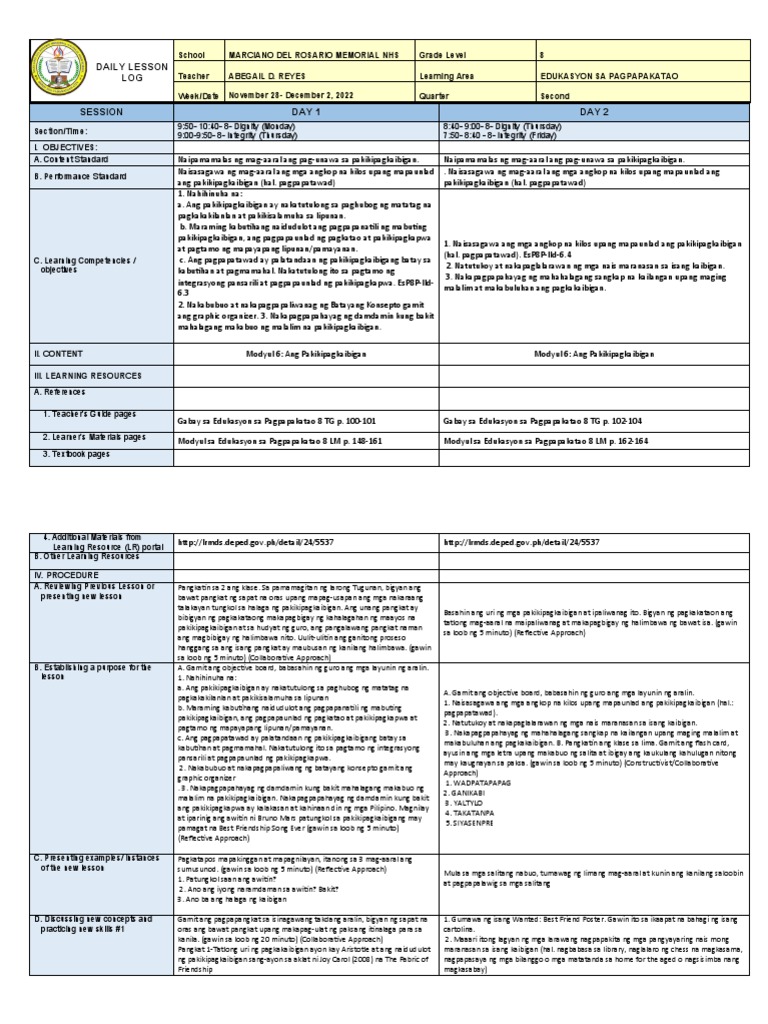 DLL TEMPLATE EsP Week 5 | PDF