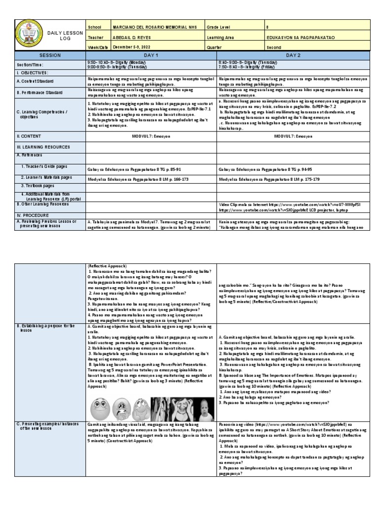 DLL TEMPLATE EsP Week 6 | PDF