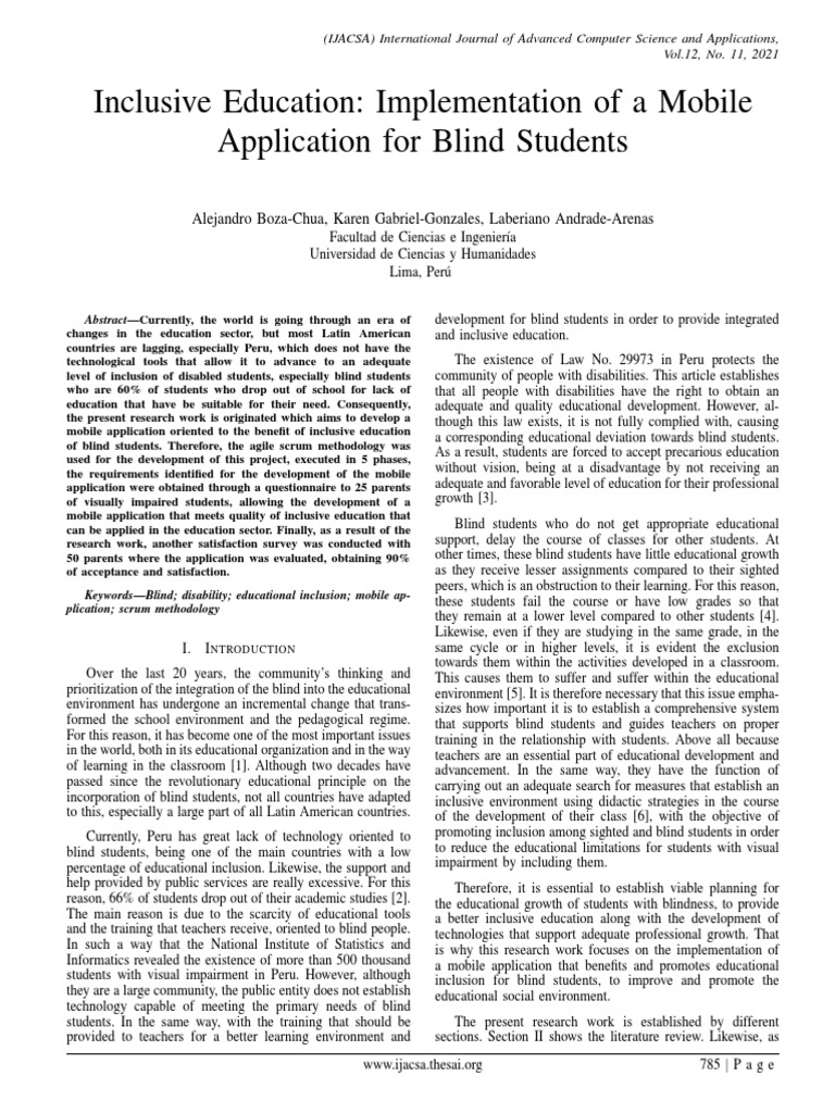 Inclusive Education: Implementation of A Mobile Application For Blind Students | PDF | Scrum ...