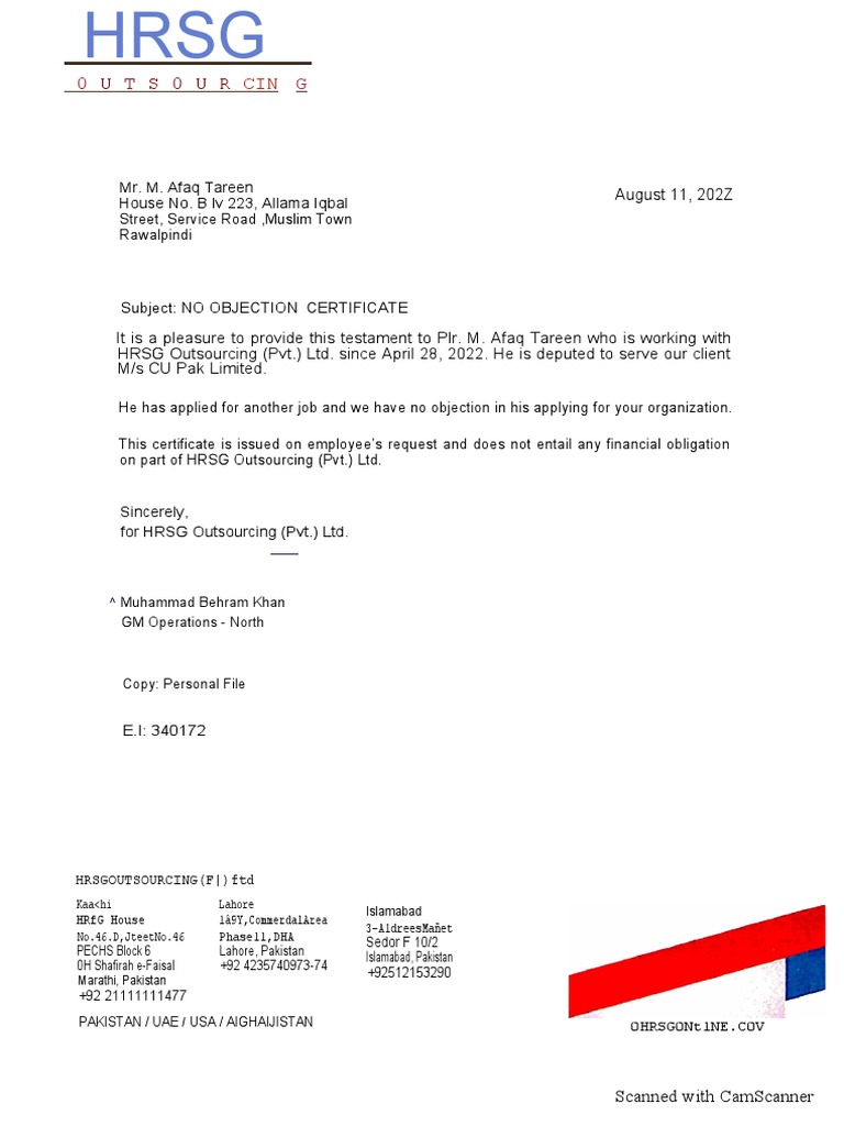 No Objection Certificate | PDF