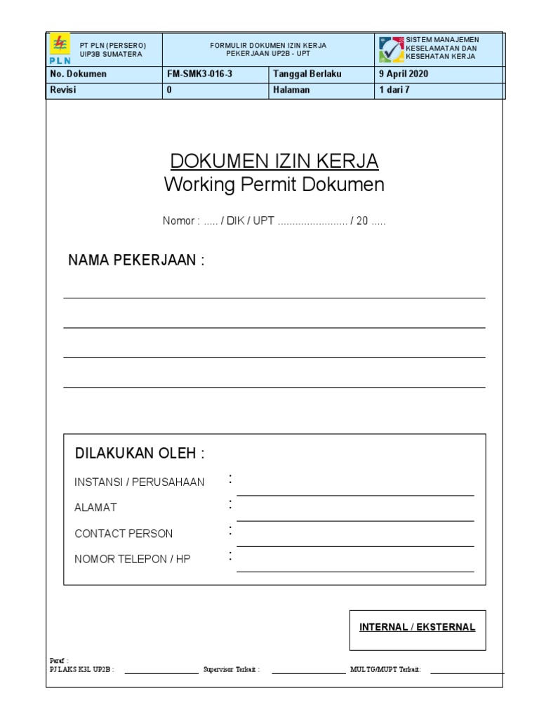 FM-SMK3-016-3 - Dokumen Izin UP2B Ke UPT | PDF
