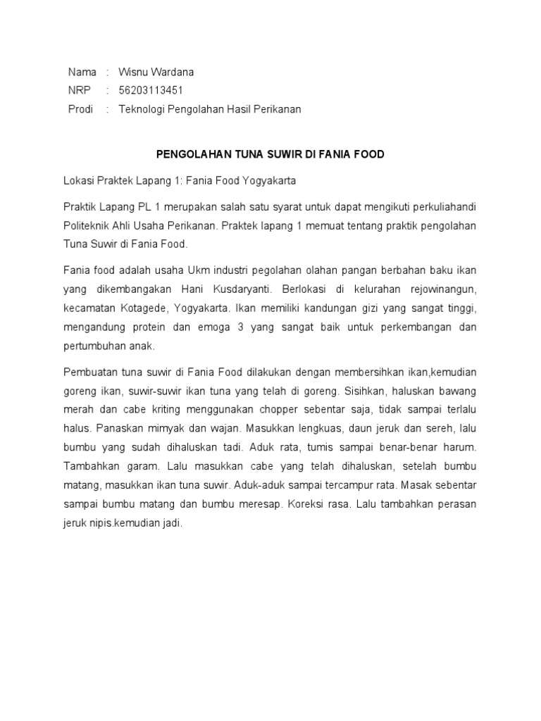 Pengolahan Tuna Suwir Di Fania Food | PDF