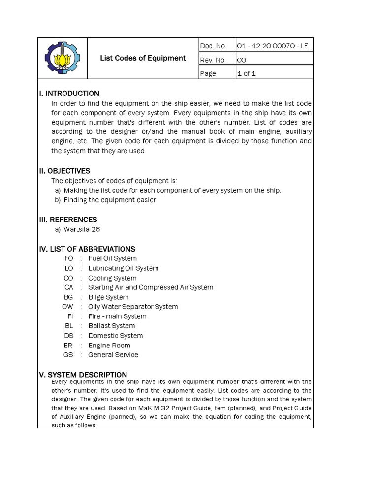 Equipment Code List for Ship Systems | PDF | Pump | Leak