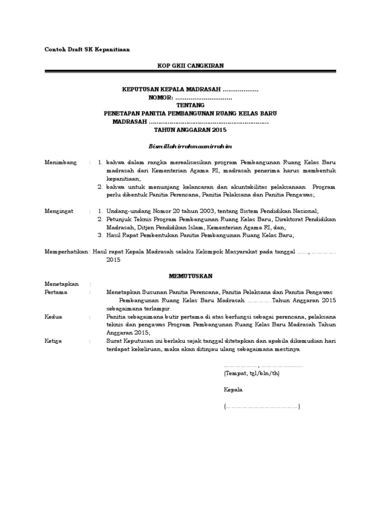 Format 5 Contoh SK Penetapan Panitia Pel | PDF